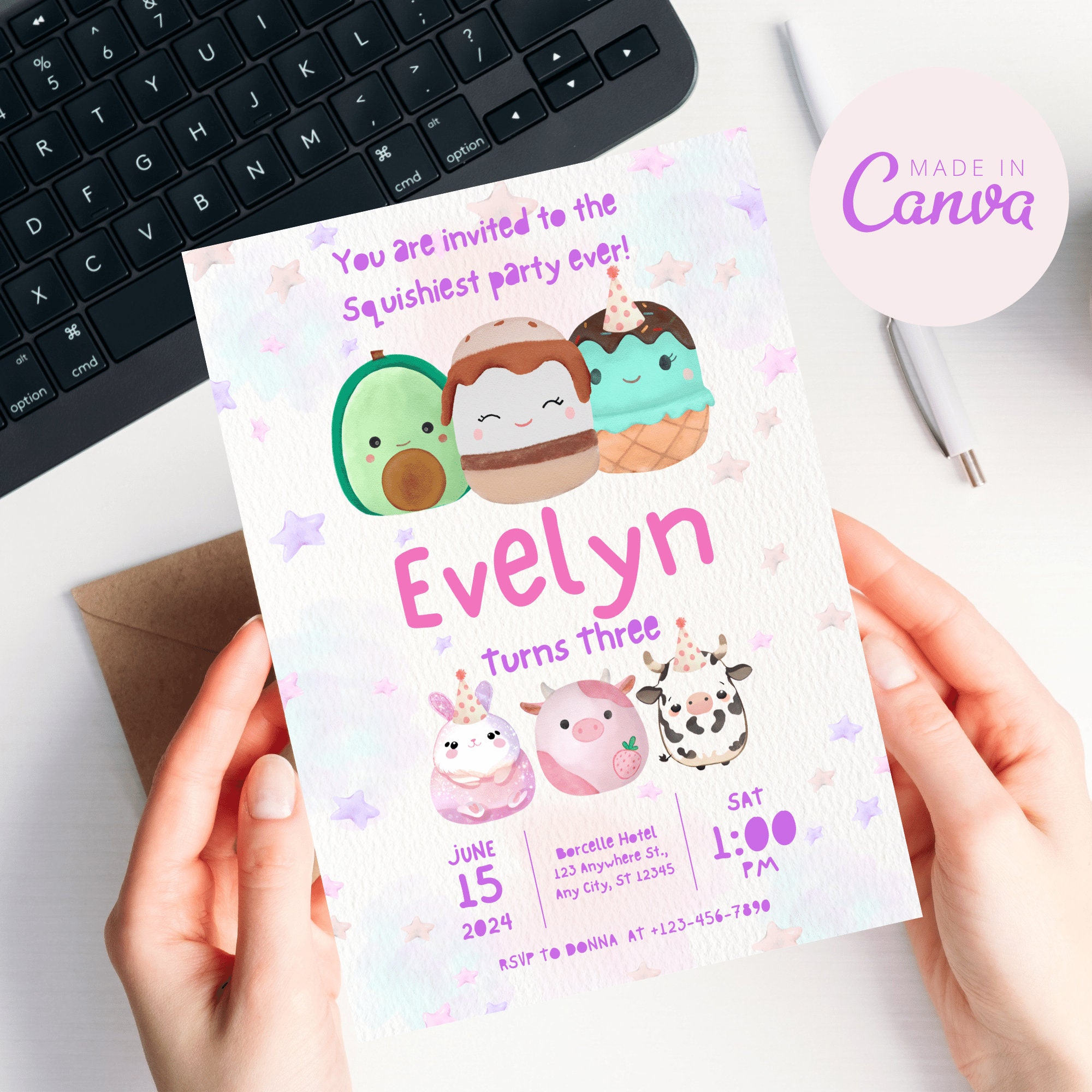 Squishmallow Birthday Invitation purple Squishmallow Invitation Cute ...