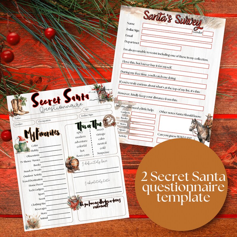 Secret Santa Questionnaire Printable for Coworkers Adults Family Secret ...
