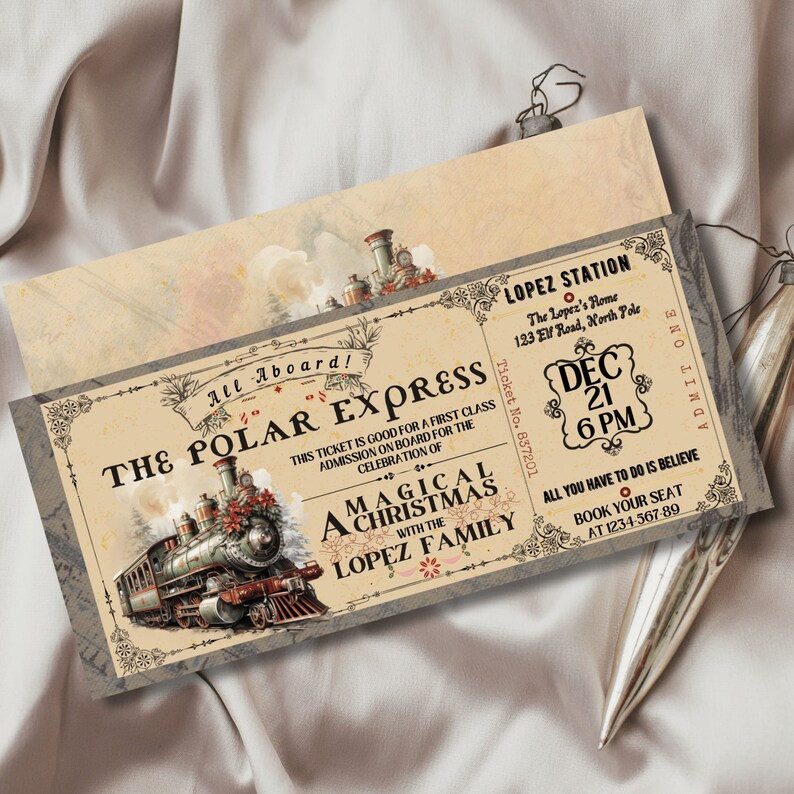 Vintage Polar Express Ticket Invitation- Christmas Party Ticket ...