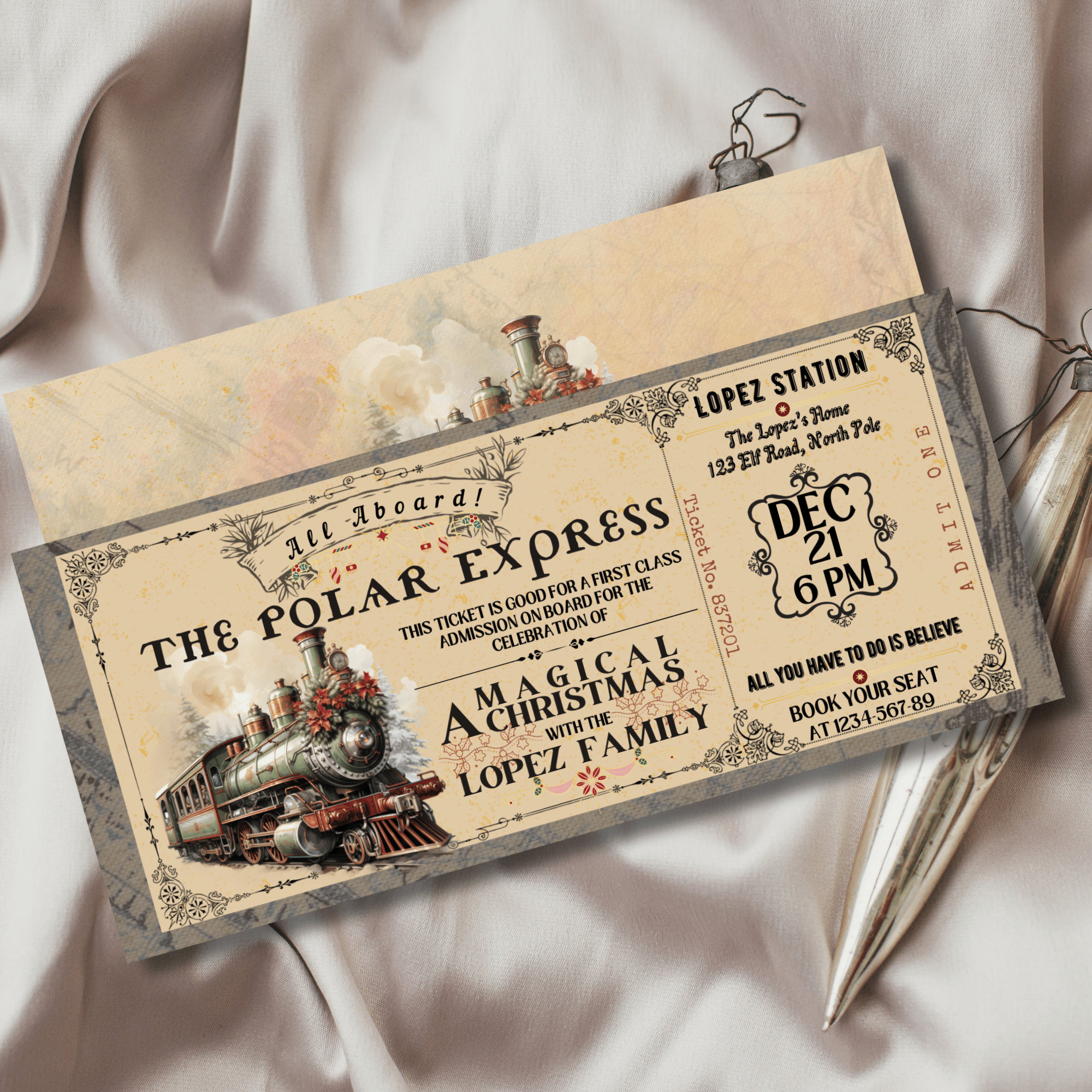 Vintage Polar Express Ticket Invitation- Christmas Party Ticket ...