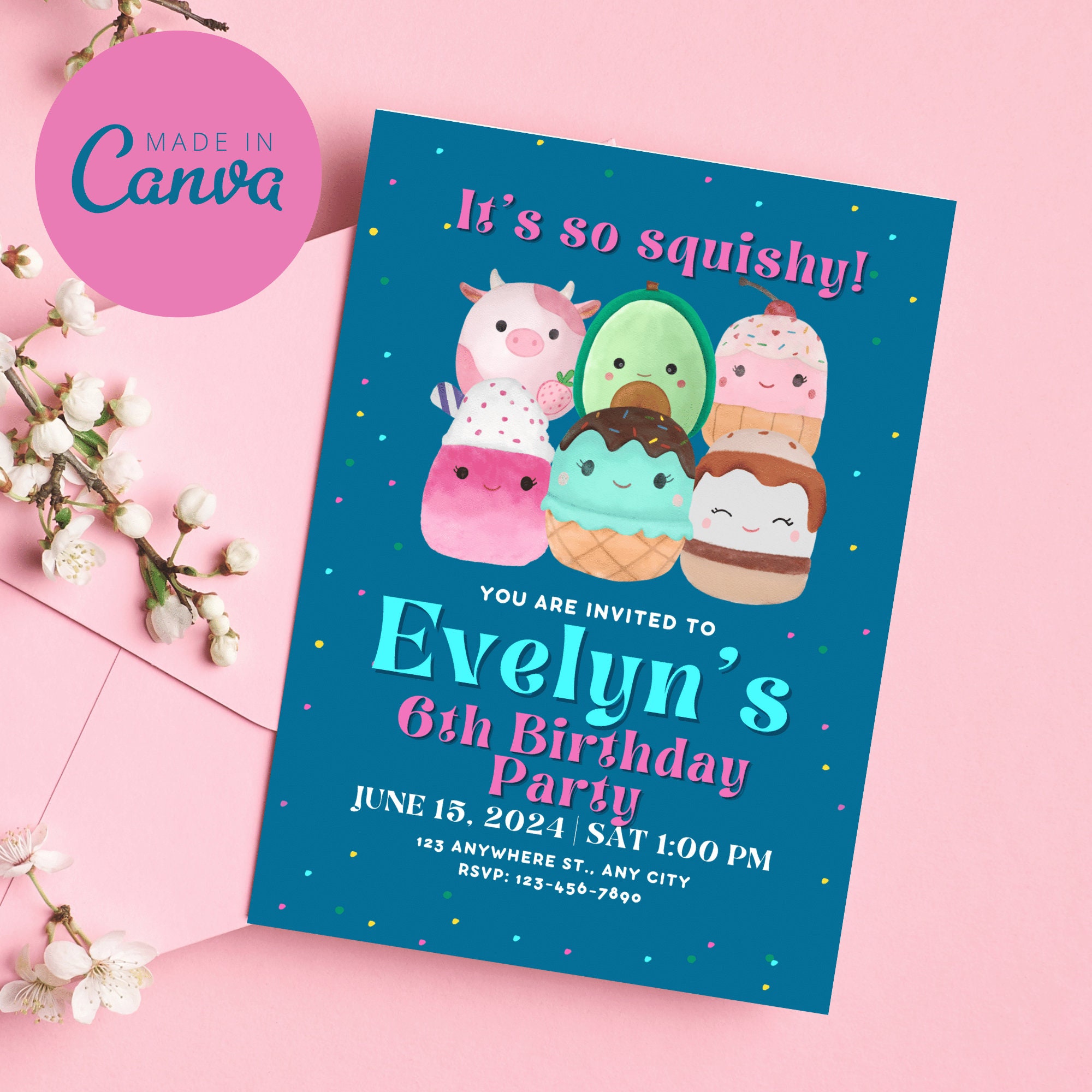 Squishmallow Birthday Invitation - Teal Squishmallow Invitation Cute ...