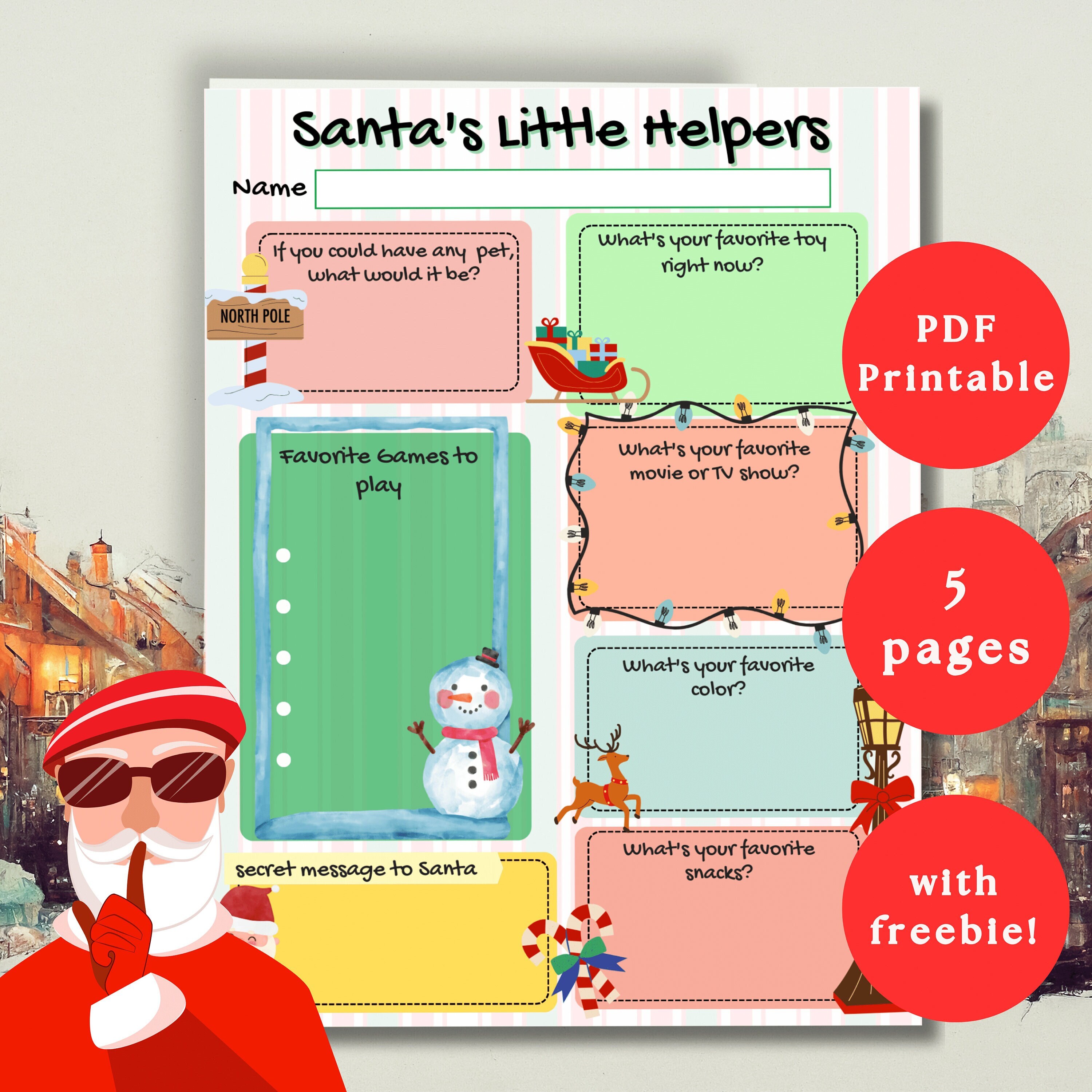 Secret Santa Questionnaire Printable PDF for Kids Secret Santa Survey ...