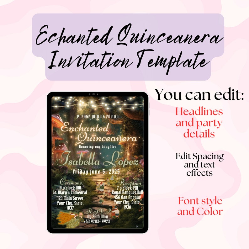 Enchanted Forest Quinceanera Invitations Template- Fantasy Mis Quince ...