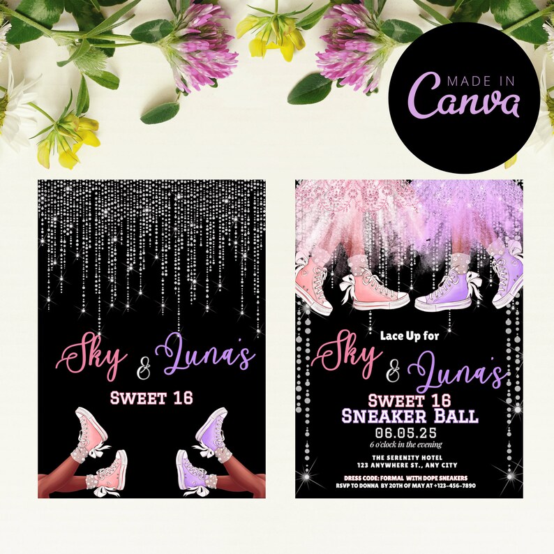 Twins Sweet 16 Sneaker Ball Invitation Template -sweet 16 Invitation ...