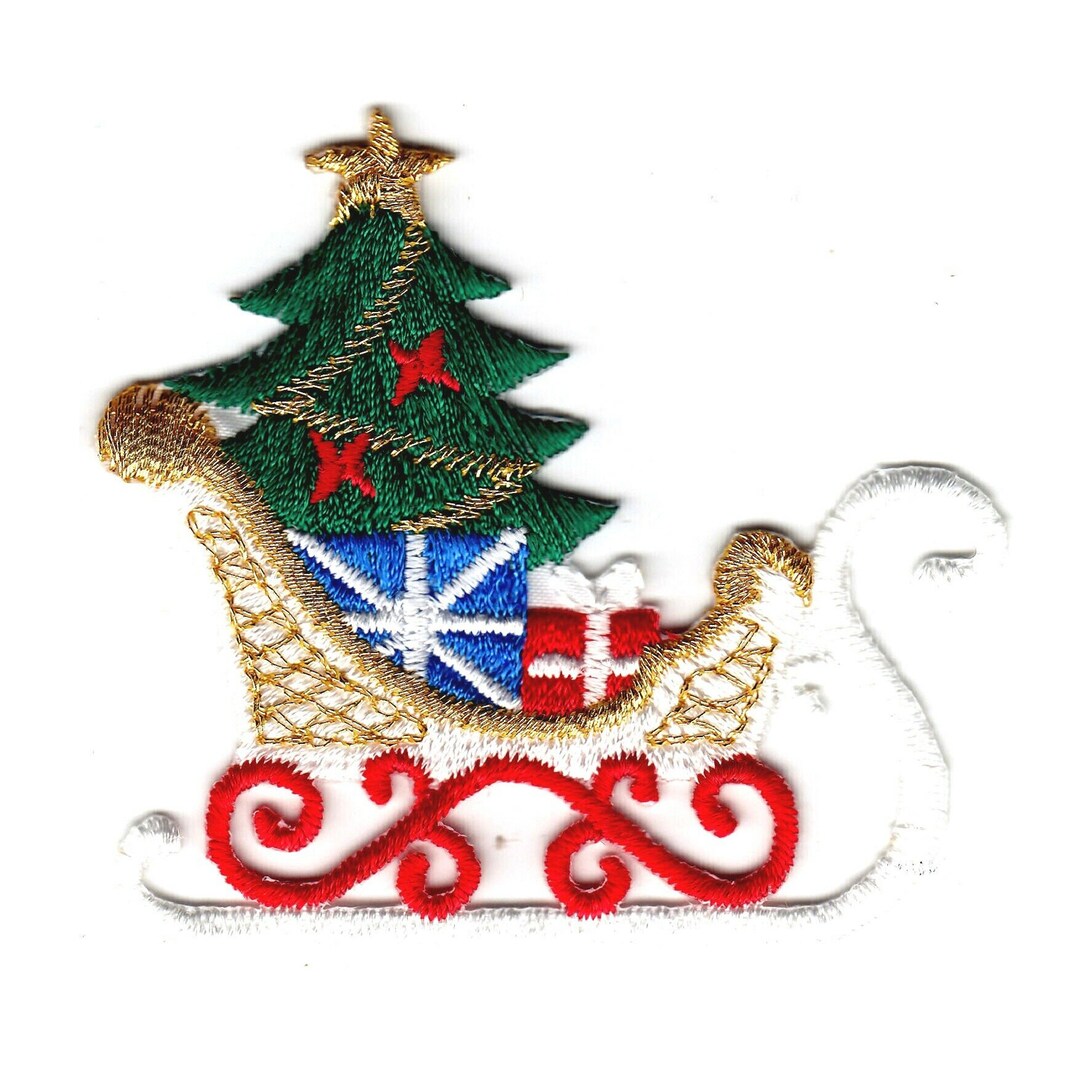 Christmas Sleigh Iron on Patch Holidays Santa Claus Presents - Etsy