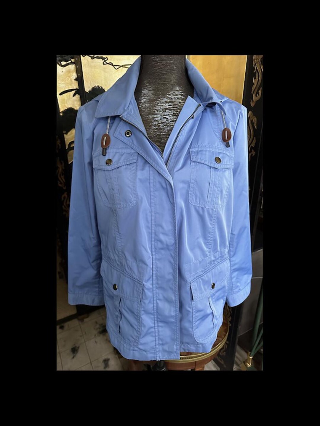Talbots Petites Rain Jacket Zip/ Snap Removable Hood Blue Size L ...
