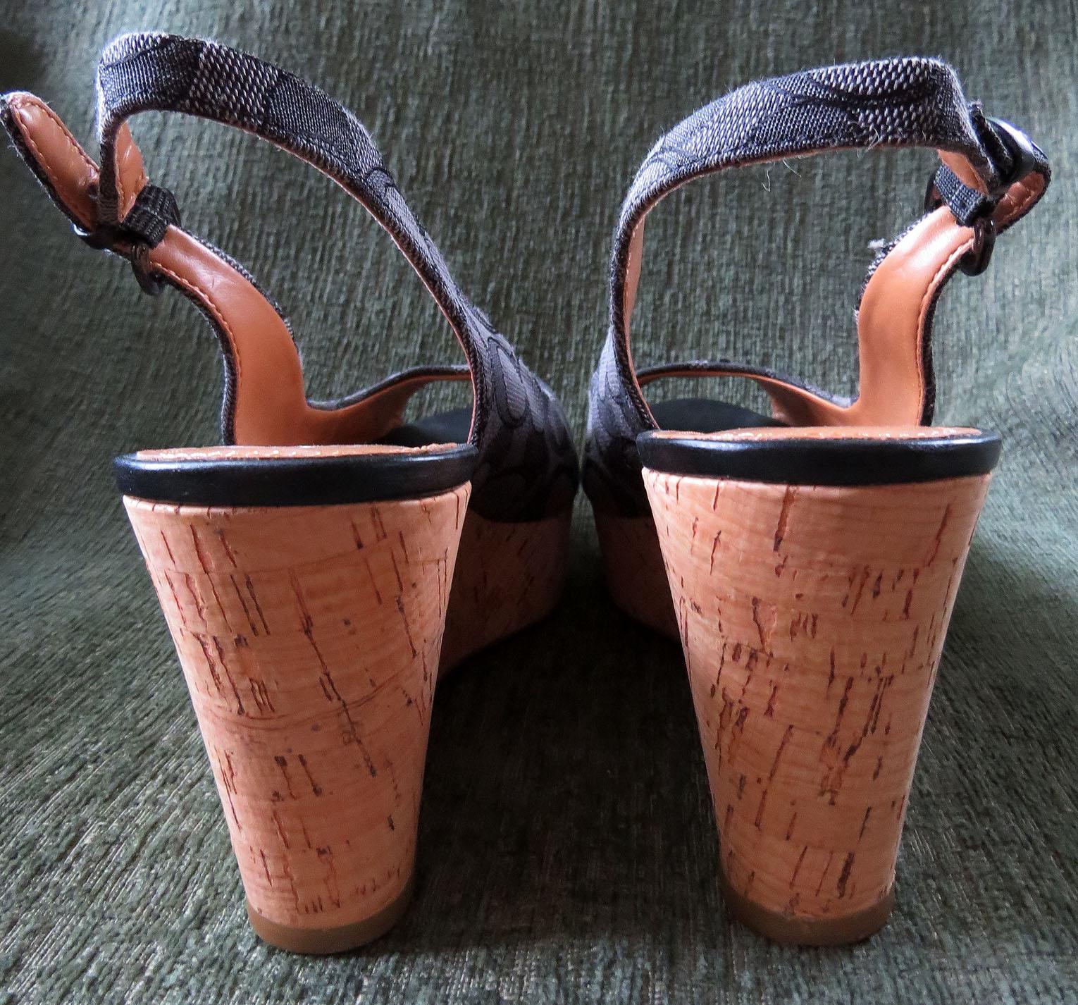 Coach Ferry Wedge Sig Jacquard Monogram Black/smoke/black Cork Shoes 7. ...