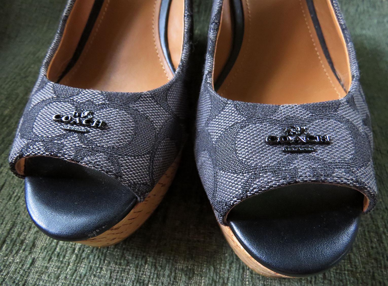 Coach Ferry Wedge Sig Jacquard Monogram Black/smoke/black Cork Shoes 7. ...
