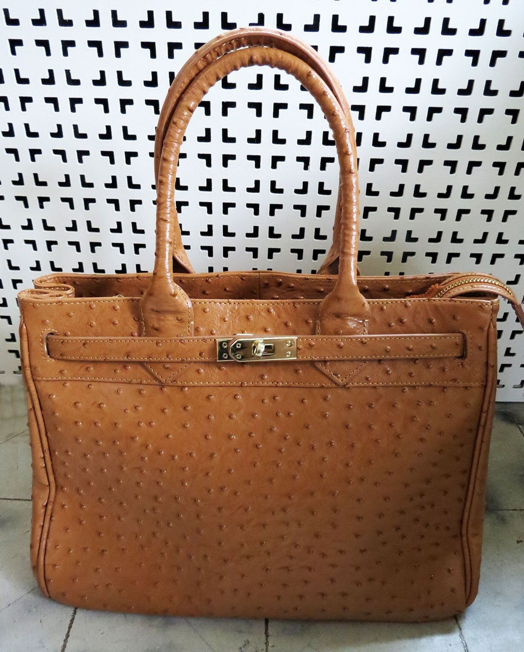 Stauer Handbag, Ostrich Embossed Handbag, Brown Ostrich Bag, Stauer ...