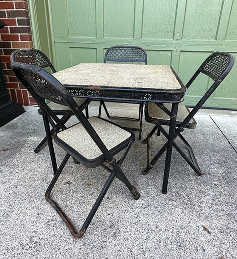 Vintage Kids 1950's Childrens Game Crafts Folding Metal Card Table & 4 ...