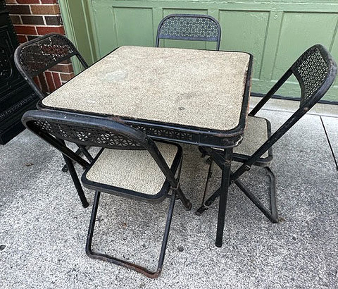 Vintage Kids 1950's Childrens Game Crafts Folding Metal Card Table & 4 ...