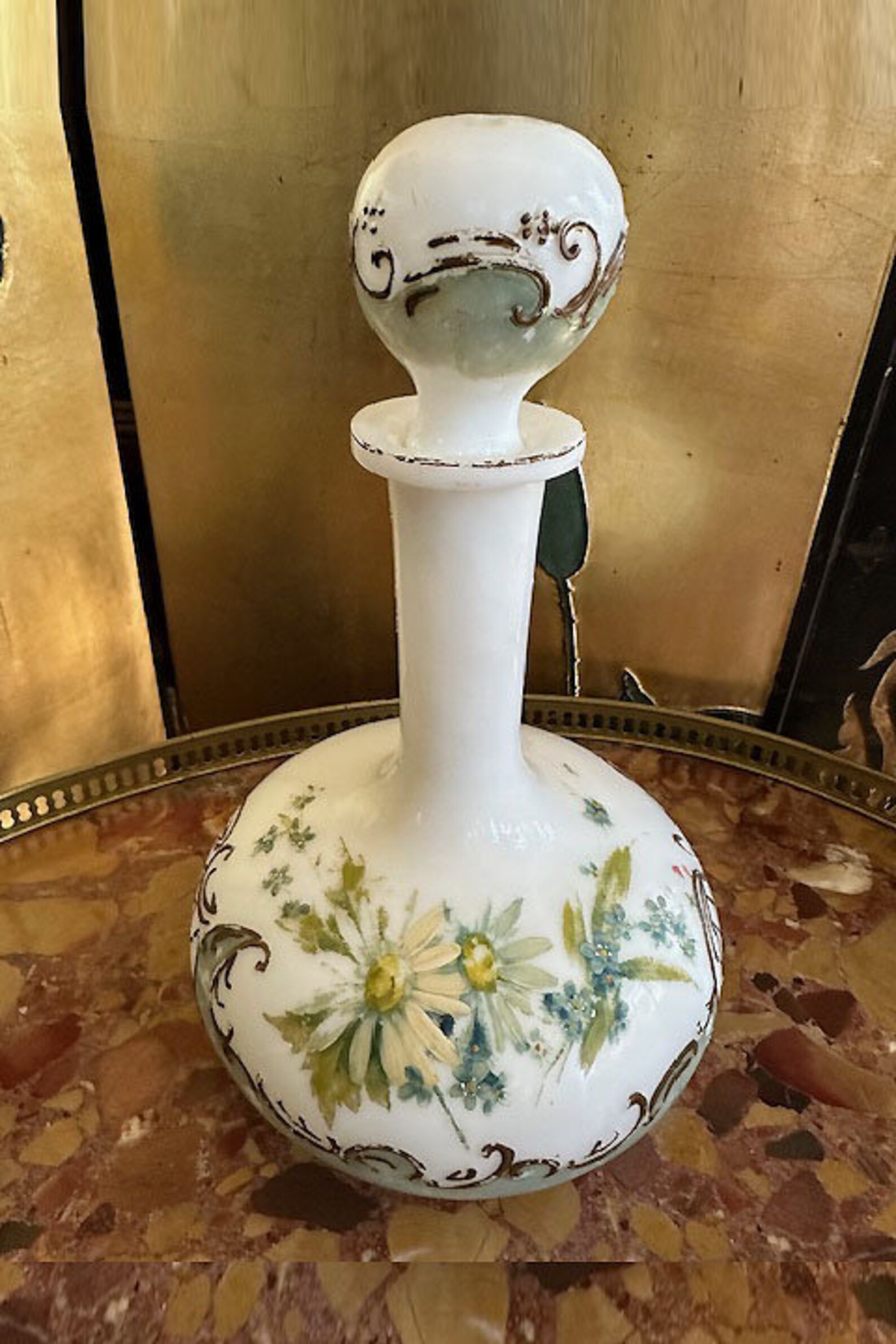 Antique Milk Glass Barber Shop Bottles Hand Painted Flowers - Etsy