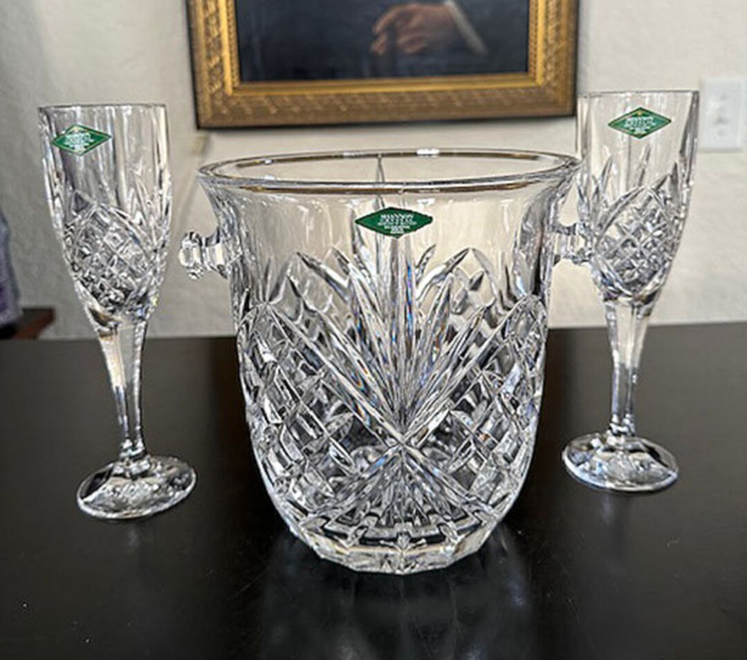 VTG Shannon Cut Lead Crystal Ice Bucket - 2 Champagne Goblets - Etsy