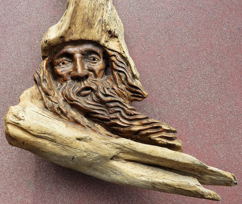 27" Wood Spirit Carving Carved Forest Face Wall Art Sculpture Tree ...