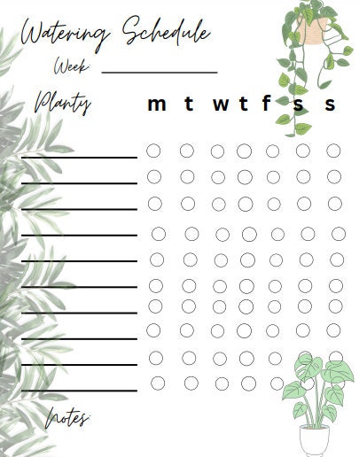 Plant Watering Weekly Schedule- Printable - Etsy