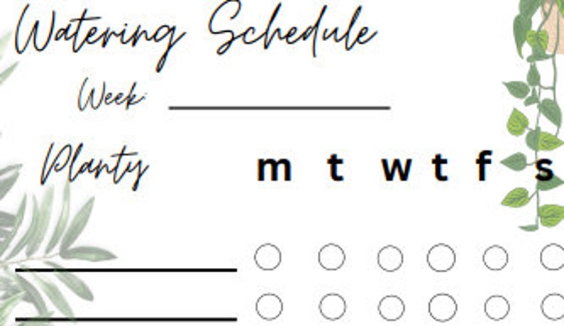 Plant Watering Weekly Schedule- Printable - Etsy