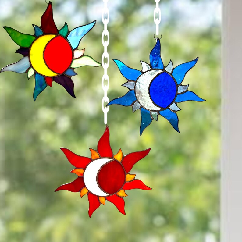 Stained Glass Moon Sun Eclipse Window Sun-catcher. - Etsy