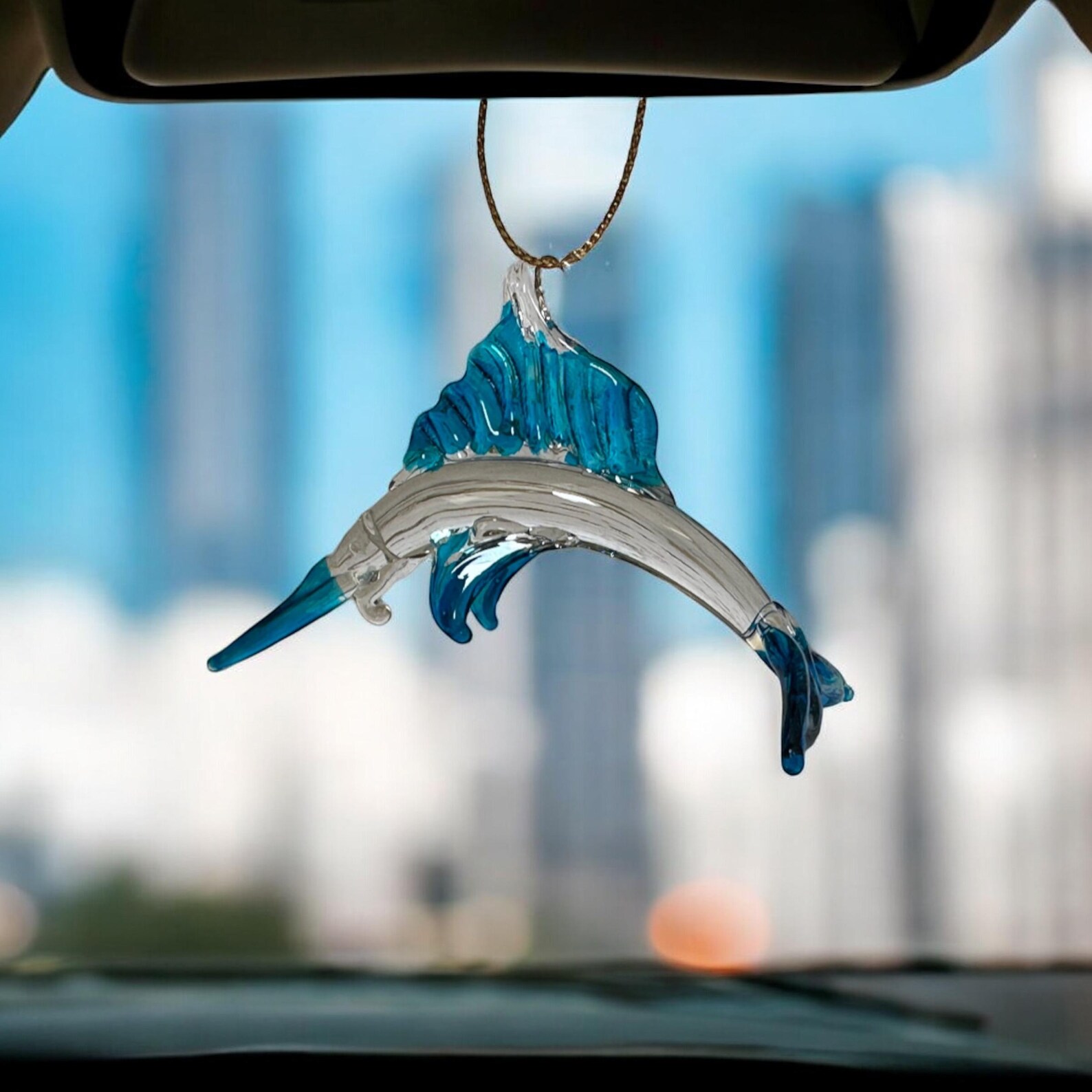 Swordfish Glass-blown Ornament Figurine Rear-view Mirror Car ...