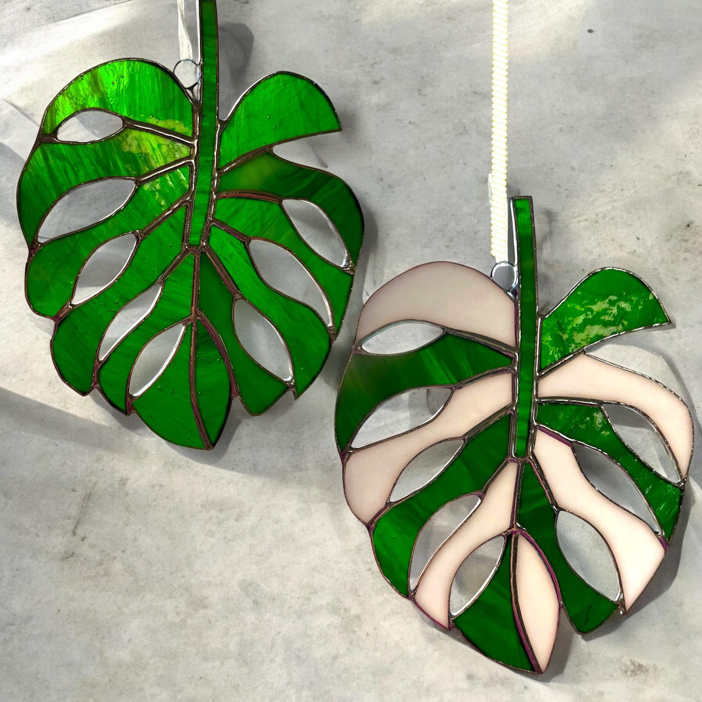 Stained Glass Monstera Deliciosa Leaf Sun-catcher, Window Corner. - Etsy