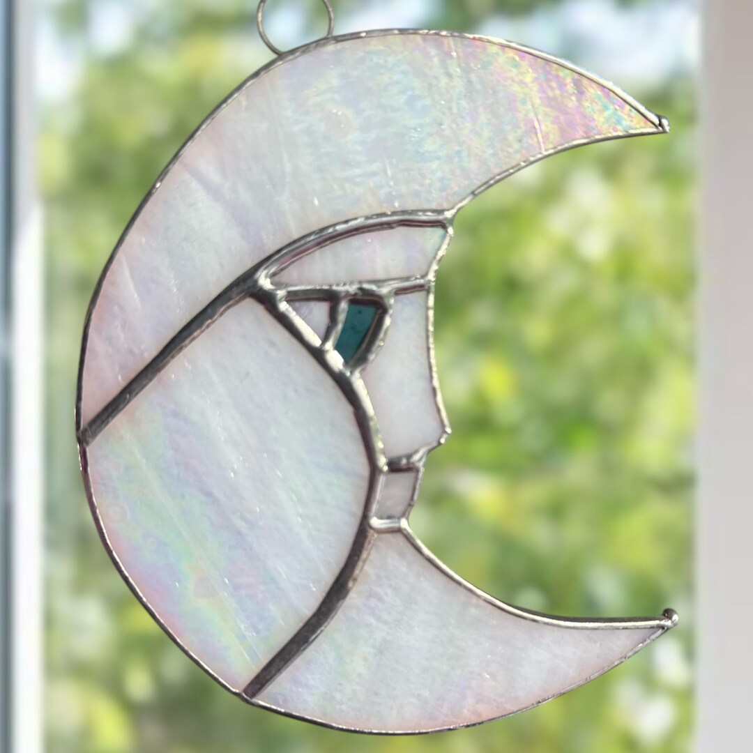 Celestial Moon Stained Glass Sun-catcher, Window Corner. - Etsy
