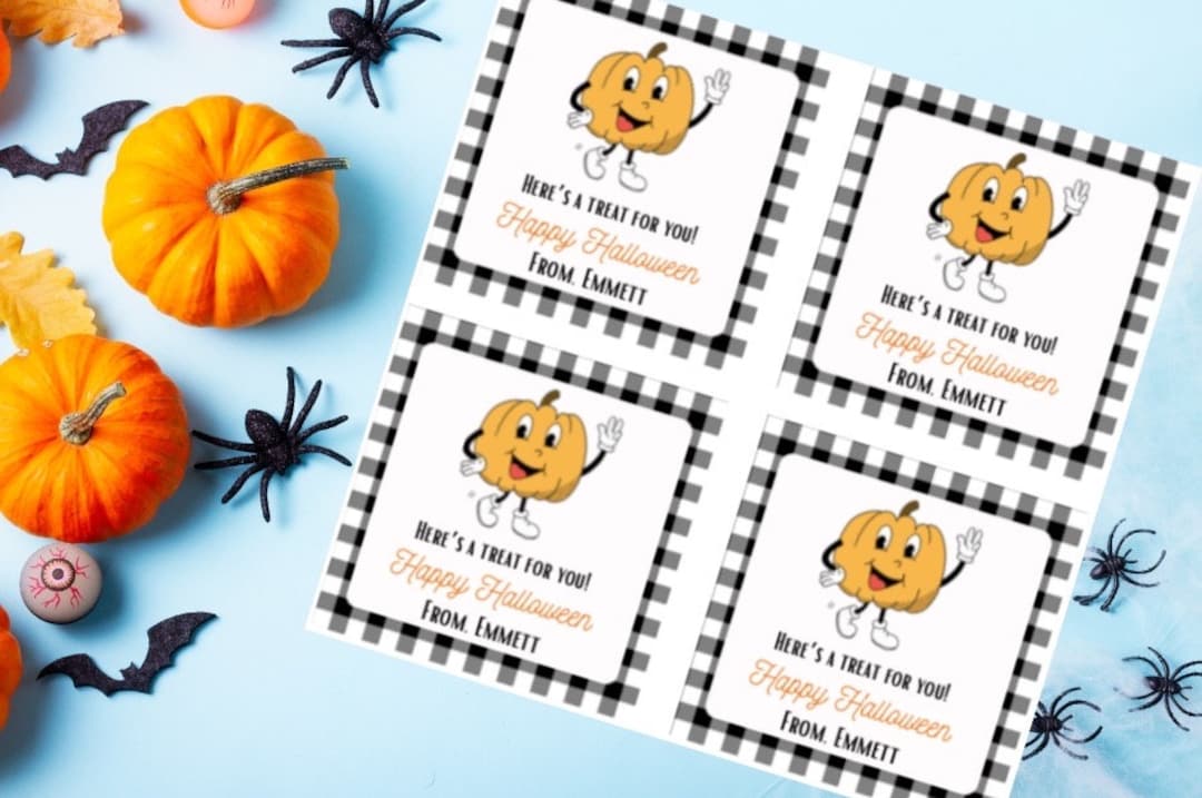 Retro Halloween Tag Printable Gift Tags Trick or Treat Favor - Etsy