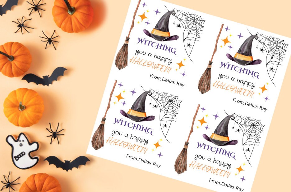Printable Witching You a Happy Halloween Tag, Trick or Treat Favor Tags ...