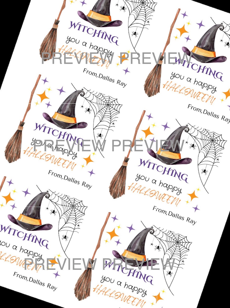 Printable Witching You a Happy Halloween Tag, Trick or Treat Favor Tags ...