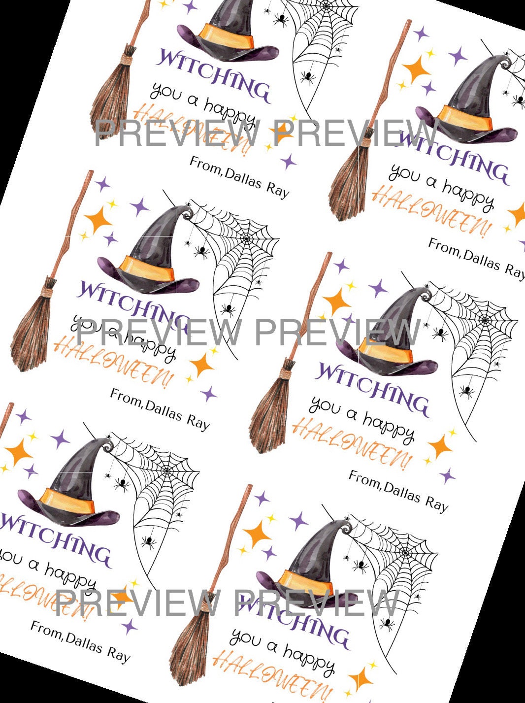 Printable Witching You a Happy Halloween Tag, Trick or Treat Favor Tags ...
