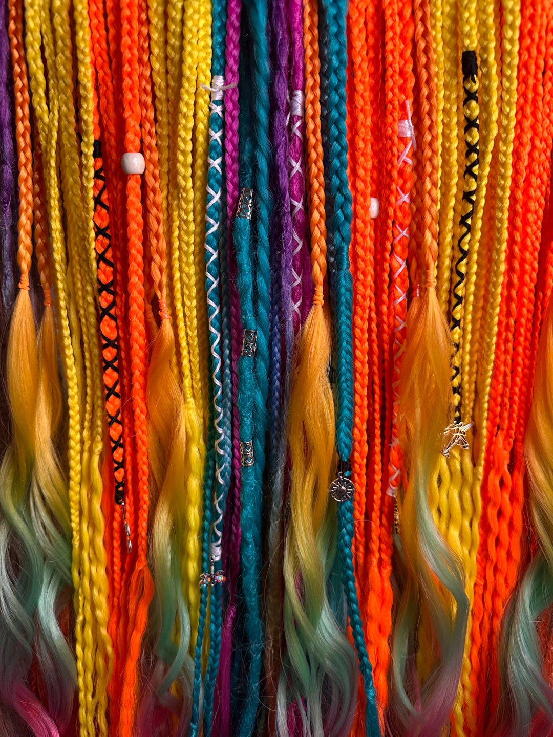 50 DE Rainbow Braids and Locs Curly Ends Synthetic Dreadlock Extensions ...