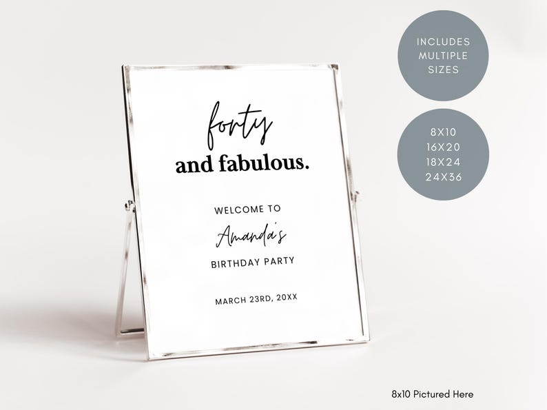 40th Birthday Sign Editable Canva Template Forty and Fabulous - Etsy