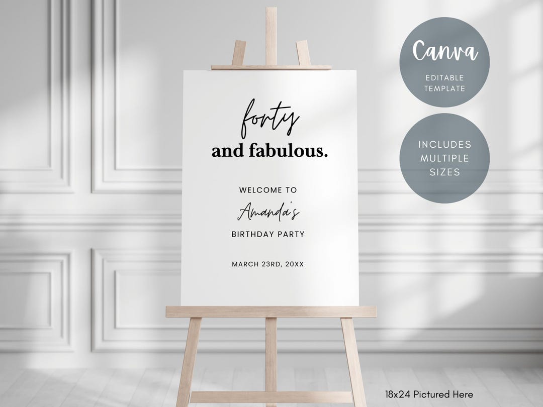 40th Birthday Sign Editable Canva Template Forty and Fabulous - Etsy