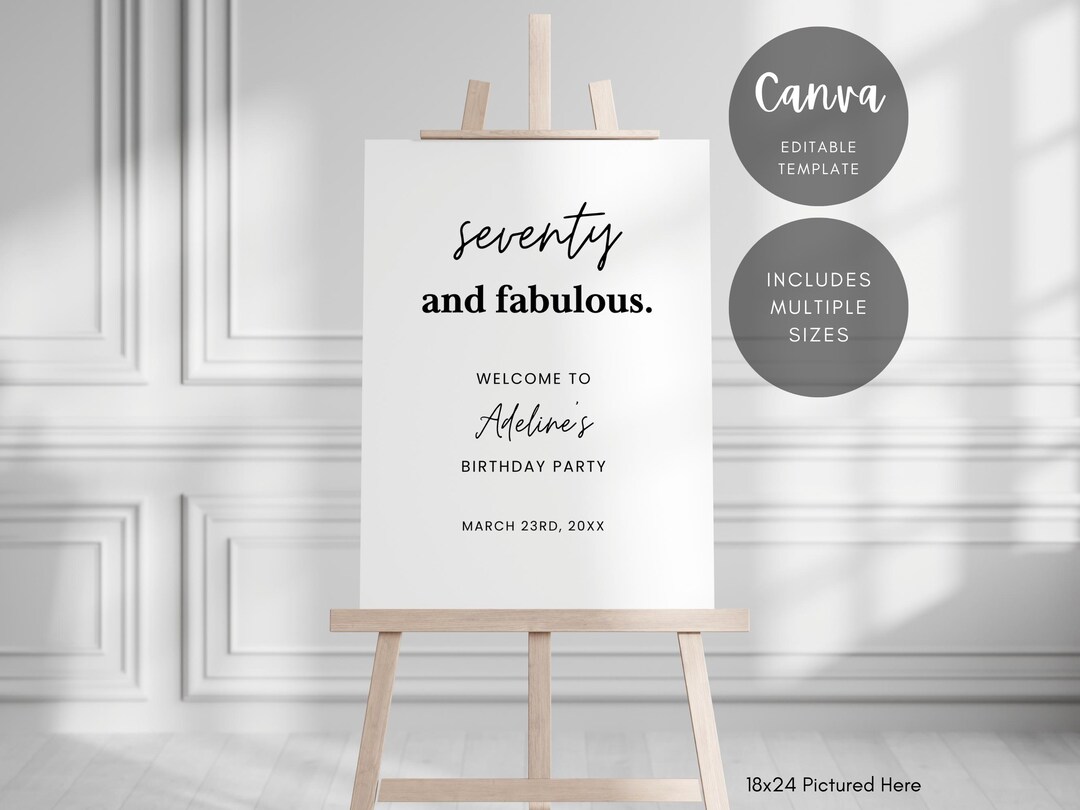 70th Birthday Sign Editable Canva Template | Seventy and Fabulous ...
