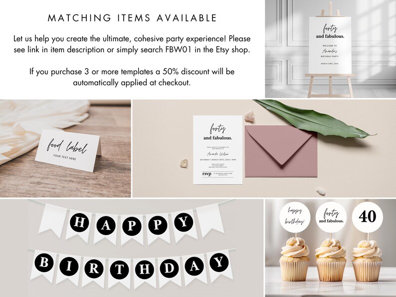 40th Birthday Sign Editable Canva Template | Forty and Fabulous - FBW01 ...