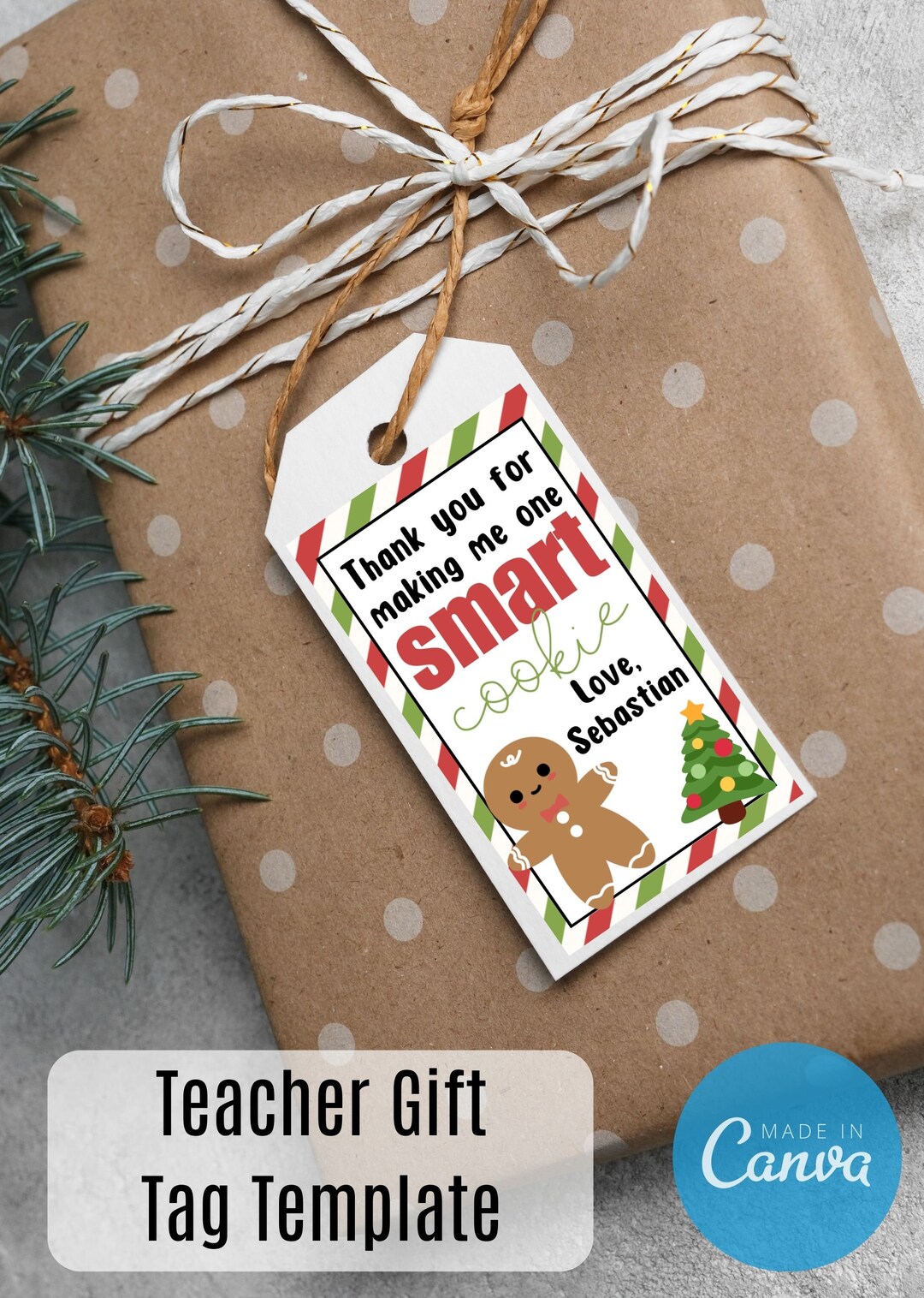 Teacher Gift Tag Template Editable Teacher Christmas Gift Tag Cookie ...