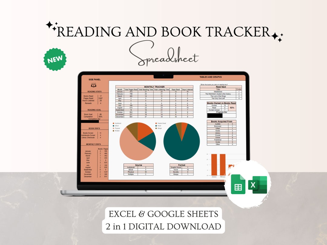 Reading Journal & Book Tracker Spreadsheet - Google Sheets and Excel ...