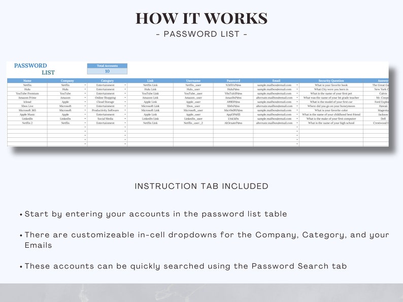 Password Tracking Google Sheets Template, Digital Subscription ...