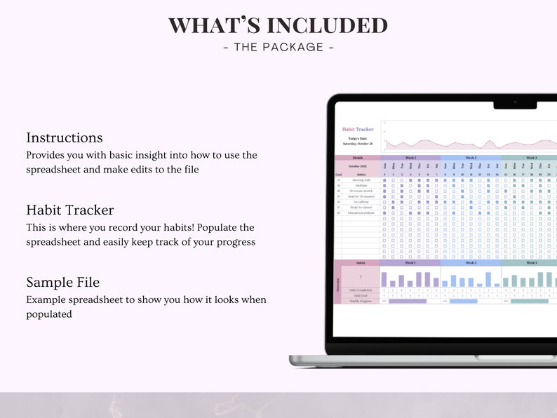 Habit Tracker Google Sheets Template, Digital Habit Planner Template ...