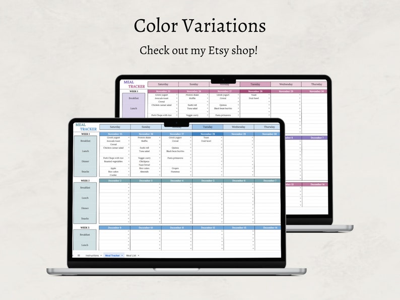 Meal Planning and Tracking Google Sheets Spreadsheet Template, Daily ...