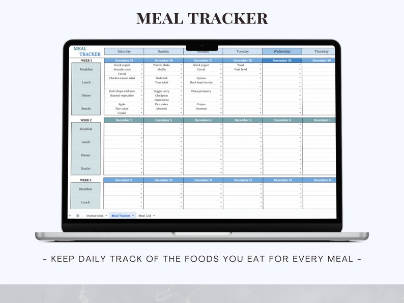 Meal Planner Template for Google Sheets, Daily Meal Tracking ...