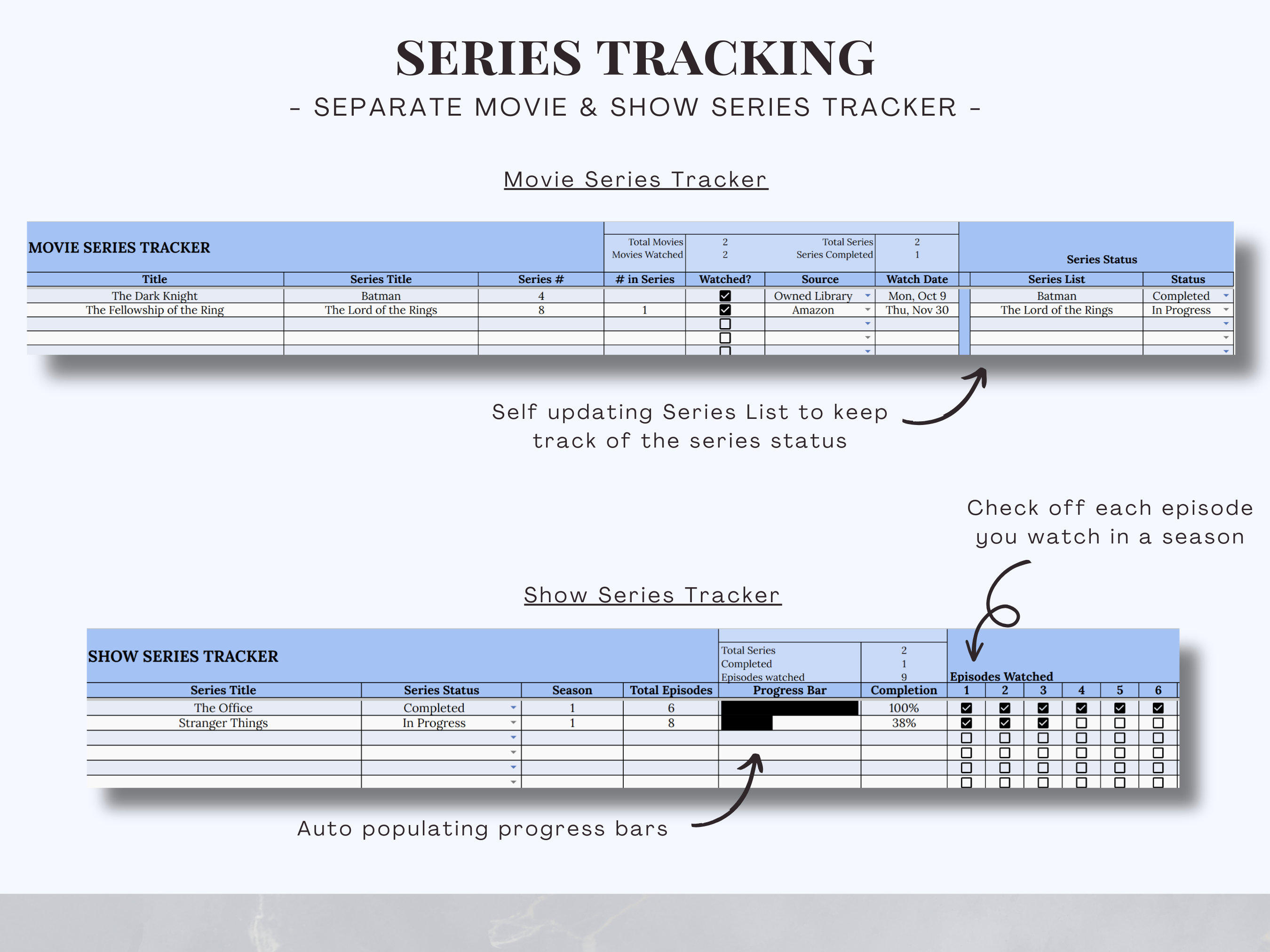 Movie and TV Show Tracker Spreadsheet Template for Google Sheets ...