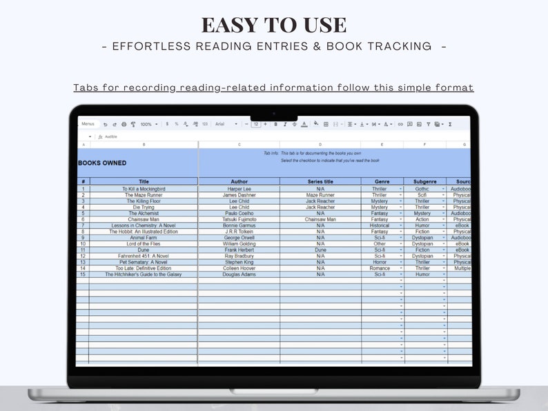 Reading Tracker Excel Template Book Tracker Google Sheets Spreadsheet ...