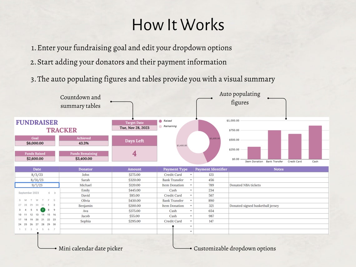 Fundraiser Donation Tracking Spreadsheet Template for Google Sheets ...