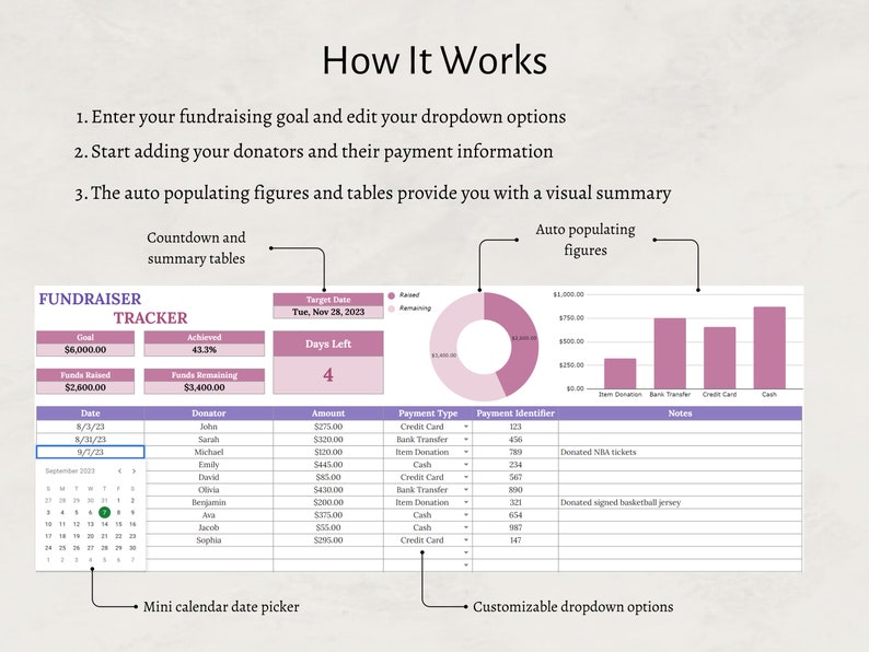 Fundraiser Donation Tracking Spreadsheet Template for Google Sheets ...