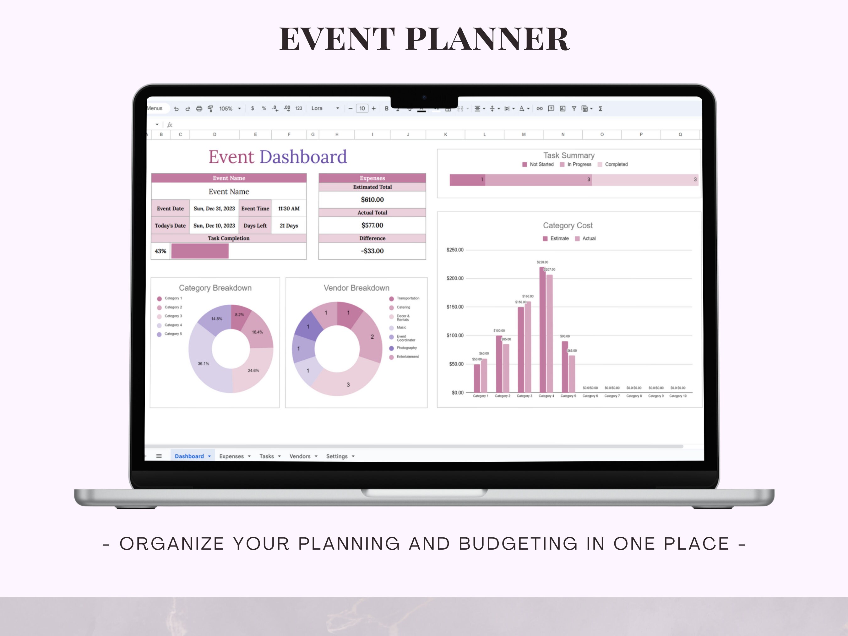 Event Planner Spreadsheet Template for Google Sheets, Digital Party ...