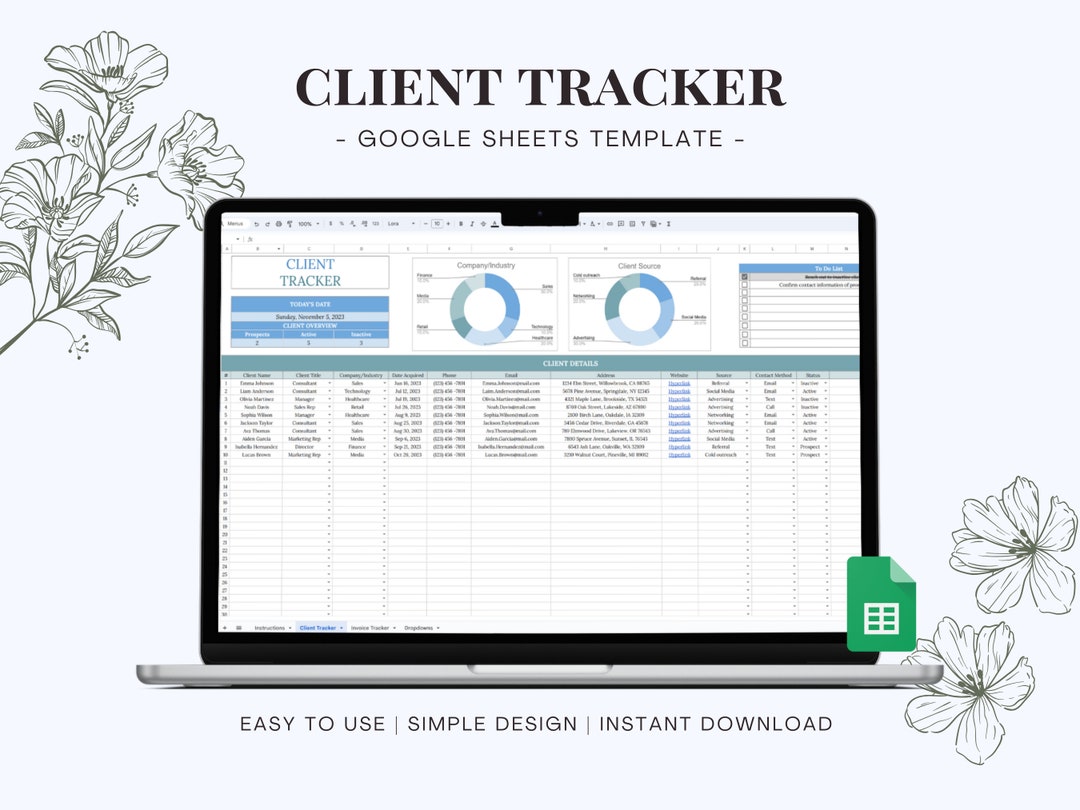 Client Tracker Spreadsheet for Small Business Owners, Google Sheets ...