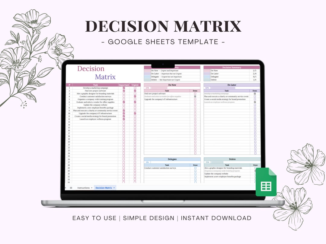 Decision Matrix Spreadsheet Template for Google Sheets, Priority Matrix ...