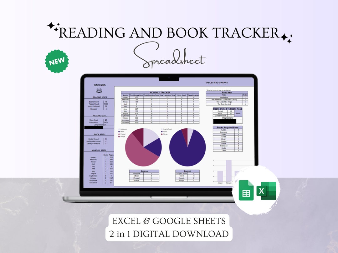 Reading Journal & Book Tracker Spreadsheet - Google Sheets and Excel ...