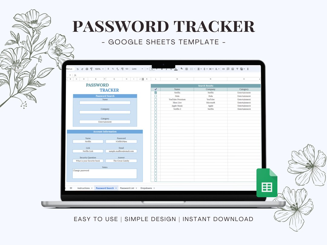 Password Tracking Google Sheets Template, Digital Subscription ...