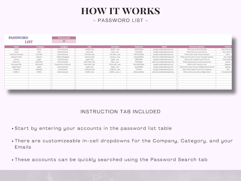 Account Password Tracker Template for Google Sheets, Password Organizer ...