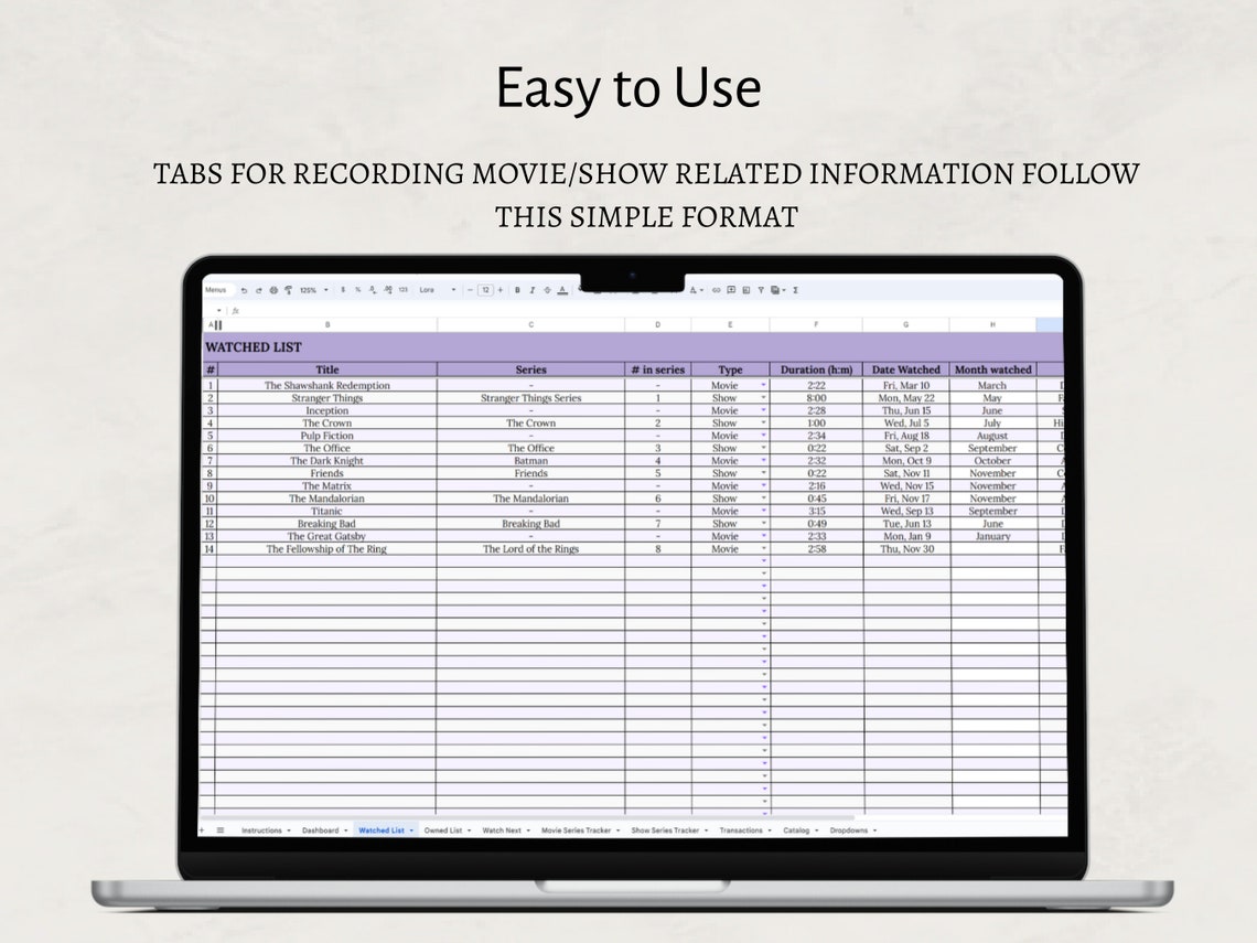 Movie & Show Tracking Spreadsheet Template for Google Sheets - Etsy